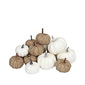 Fabric and White Pumpkins Assorted Size - 16PCS White Pumpkins and Burlap Pumpkins for Rustic Fall Decor, Fabric Pumpkins Perfect for Halloween Thanksgiving Decoration Fall Wedding