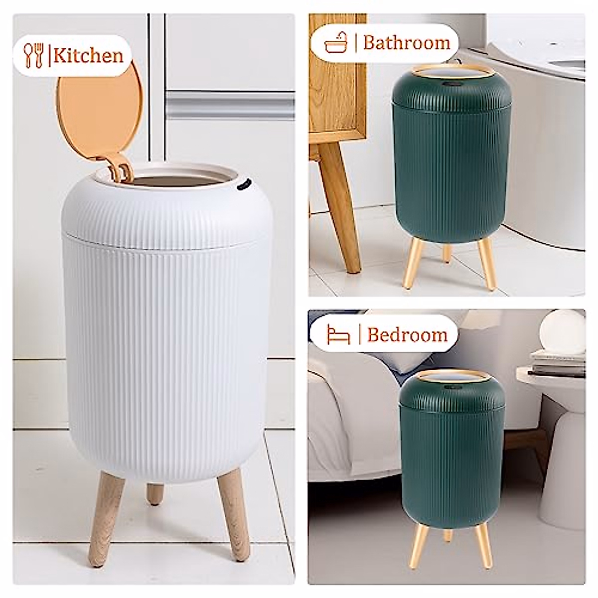 URALFA Touchless Trash Can with Lid, 3 Gallon Automatic Bathroom Trash Can Motion Sensor Kitchen Garbage Can, Plastic Electric Smart Garbage Bin Waste Basket for Bedroom, Office, Living Room, Green