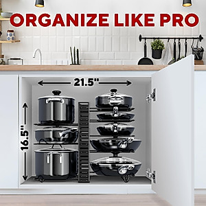 Pots and Pans Organizer Under Cabinet - 8-Tier Adjustable Pan Organizer Rack for Cabinet - Heavy-Duty Pot & Pan Organizer - Perfect to Store Pots, Pans, Lids - Easy Kitchen Organization and Storage