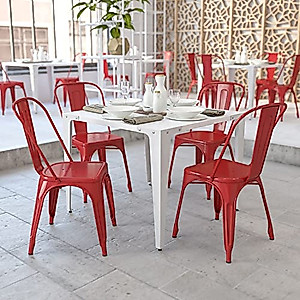 Flash Furniture Commercial Grade 4 Pack Red Metal Indoor-Outdoor Stackable Chair