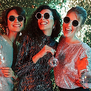 Oudain 9PCS Retro Disco Ball Glasses Funny Party Sunglasses 70s Disco Glasses Silver Chain Glasses for Women Girl Party Favor