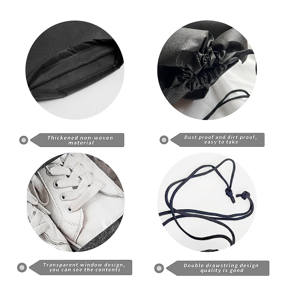 HXDISWSM 10 pcs shoes storage bags, non-woven bundle pockets, household travel storage bags, dustproof and environmentally friendly bags, drawstring shoes bags（BLACK）