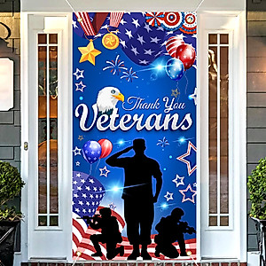 Veterans Day Decorations Door Cover, 6x2.9 FT Veterans Day Banner for Home, Thank You Veterans Banner, Patriotic Decorations Indoor Outdoor Decorations Door Sign