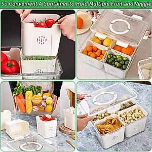 Tyyfnn Fruit Storage Containers with Lids and Handle, Portable Food Storage Container with 4 Removable Colanders for Berry Vegetable Fruit Fresh Produce, Refrigerator Organizer Bins