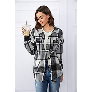 AUTOMET Womens Casual Plaid Shacket Wool Blend Button Down Long Sleeve Shirt Fall Jacket Shackets