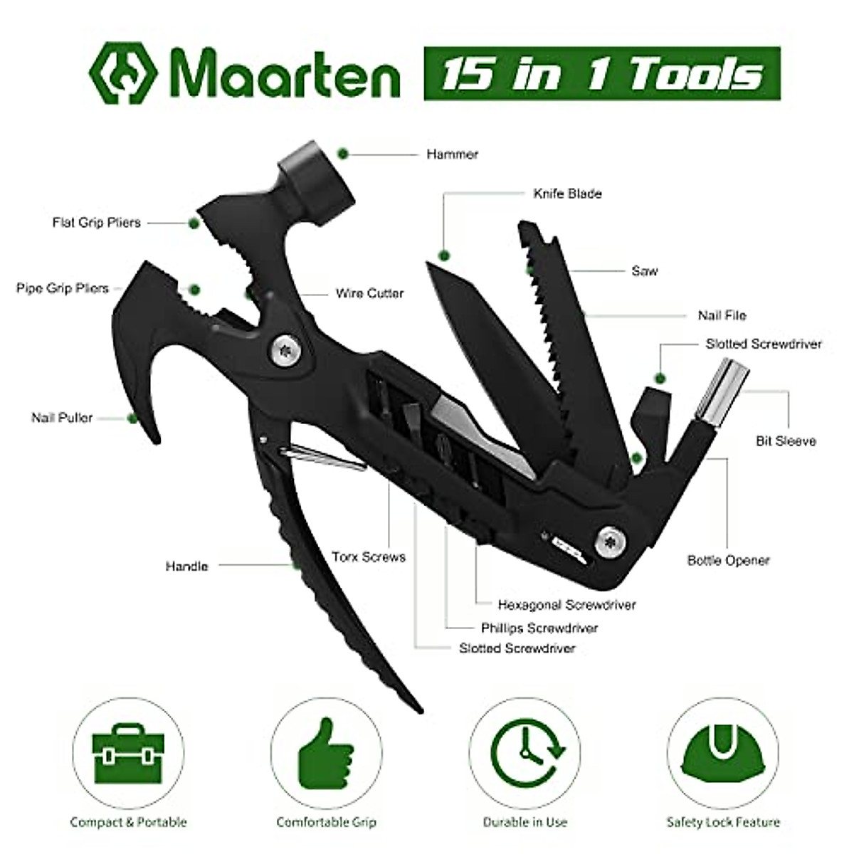 Gifts for Dad from Daughter Son Hammer Multitool Camping Accessories, 14 in 1 Hammer Outdoor Survival Tools for Men, Cool Gadgets Unique Gifts, Stocking Stuffer