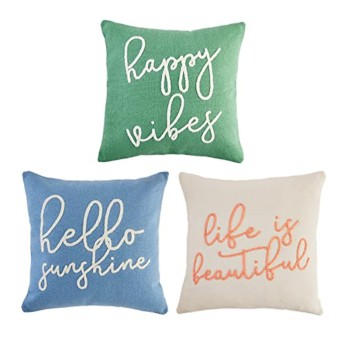Mud Pie Color Sentiment Dhurrie Pillow, 22" x 22", Life is Beautiful