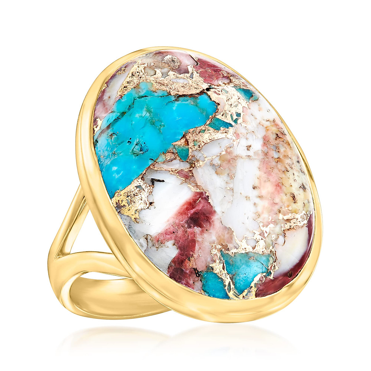 Ross-Simons Kingman Turquoise Ring in 18kt Gold Over Sterling. Size 6