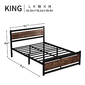 ZIORS King Size Bed Frame with Wooden Headboard, Heavy Duty Metal Platform Bed Frame, No Box Spring Needed, Mattress Foundation Platform, Noise-Free,Twin XL/Queen/King, King