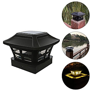 Uonlytech 1pc Solar Post Lamp Garden Fence Lights Stake Light Corridor Light Inground Light Pathway Post Lamp Garden Light Cap Lights Outdoor Solar Light Courtyard Lamp Lamps Plastic Square