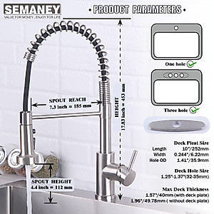 SEMANEY Kitchen Faucets, Brushed Nickel Stainless Steel Single Handle Sink Faucets with Pull Out Sprayer, Pull Down Kitchen Faucet with 10'' Deck Plate to Cover 1 or 3 Holes