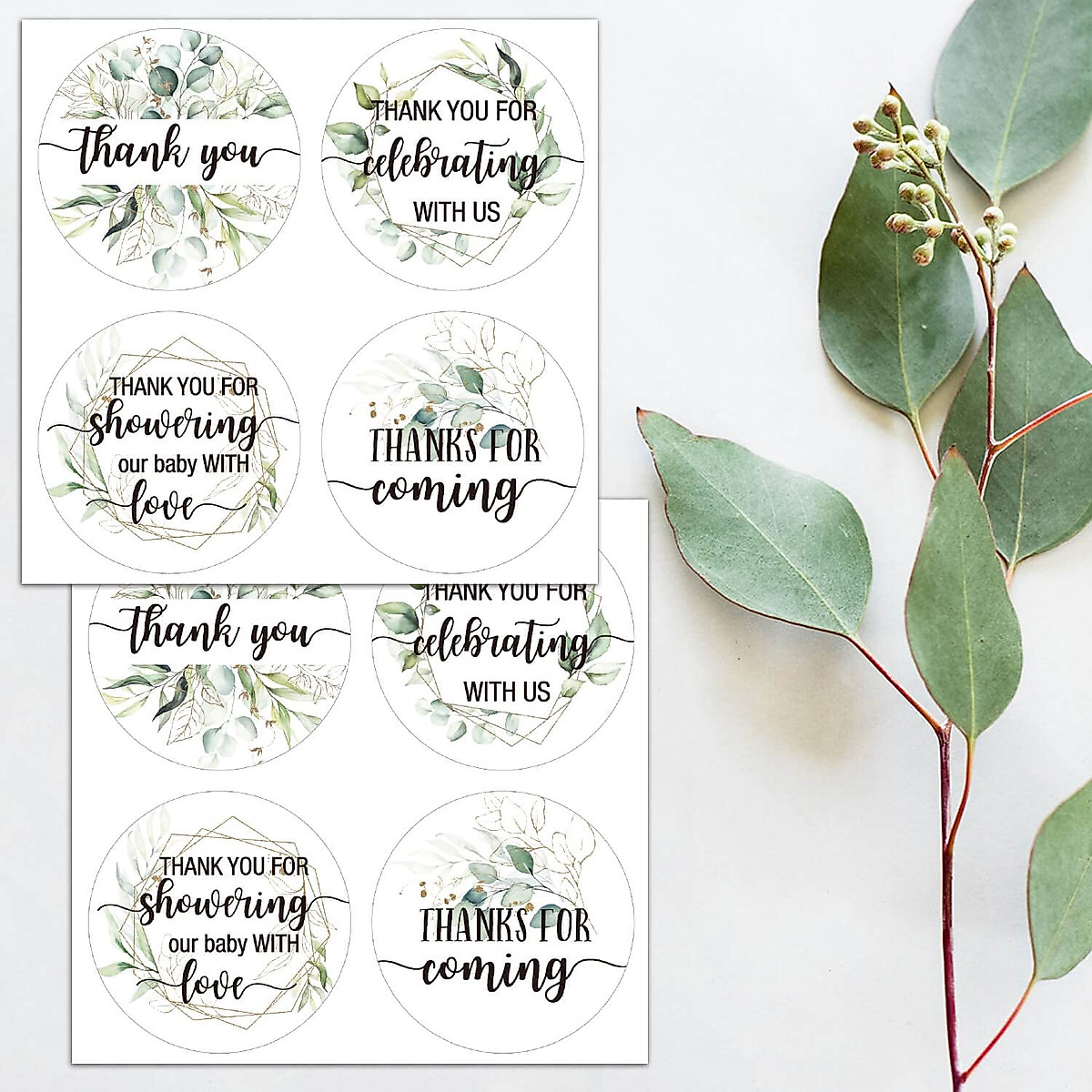 2" Round Greenery Thank You Favor Stickers- Thank You Labels for Wedding, Bridal Shower, Baby Shower, Small Business, Bakeries, Handmade Goods, Birthday Party Favors(80 Labels)