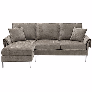 LCH 84" Convertible Sectional, Modern Chenille L-Shaped Sofa Couch with Reversible Chaise Lounge, 2 Pillows, Fit for Living Room, Apartment, Espresso