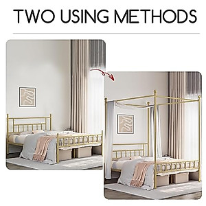 Yaheetech Canopy Bed Frames Metal Four-Poster Canopied Platform Bed with Headboard and Footboard, Sturdy Slatted Structure/Ground Clearance: 11.2" /Antique Gold/Full Bed