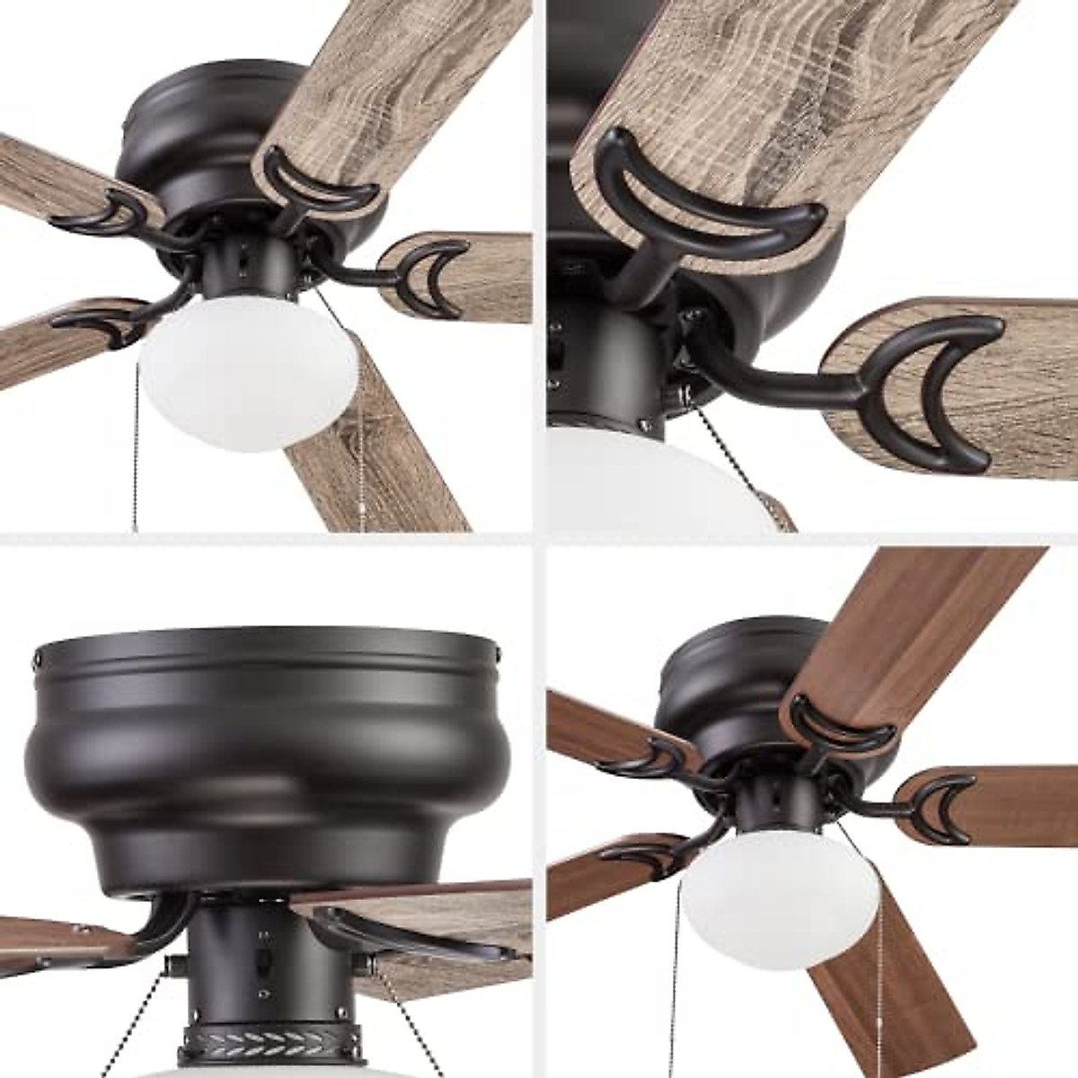 Prominence Home Alvina Traditional 44 Inch Ceiling Fan with Light, LED Flush Mount Ceiling Fan, Indoor Fan with 5 Blades, Gray Pine and Maple Brown Blade Finish Options, Bronze (51584-01)