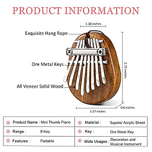 Melogale Kalimba Portable Mini 8 Key Thumb Piano Marimba Mbira Kisanji Musical Good Accessory Pendant Finger Piano Gift for Adults and Children