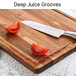Large Acacia Wood Cutting Board for Kitchen - Caperci Better Chopping Board with Juice Groove & Handle Hole for Meat (Butcher Block) Vegetables and Cheese, 18 x 12 Inch
