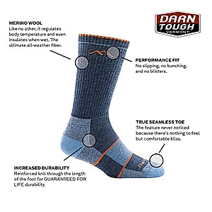 Darn Tough Vermont Merino Wool Boot Socks Full Cushion Moss Heather MD (US 7.5-9.5)