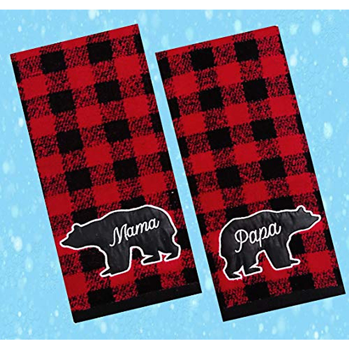 St Nick Holiday Buffalo Plaid Hand Towels Farmhouse Bear Mama Papa Rustic