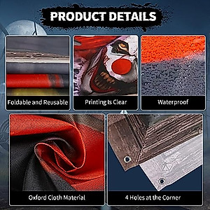 Waenerec Halloween Window Decorations Scary Spooky Clown Window Backdrop Poster for Window Door Wall Coverings Halloween Decor Supplies