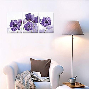 Canvas Art Wall Decor for Bedroom Purple Flower Bloom Close Up Pictures Prints on Canvas Wall Decoration for Bedroom Simple Life Modern Minimalism Artwork Framed Wall Art 3 Piece Canvas Wall Art Set