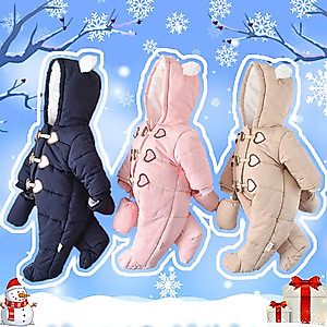 flower frail Baby Boys Girls Winter Snowsuit Jumpsuit Warm Hooded Coat Outerwear Onesie Romper with Footed Gloves Pink 9-12 Months
