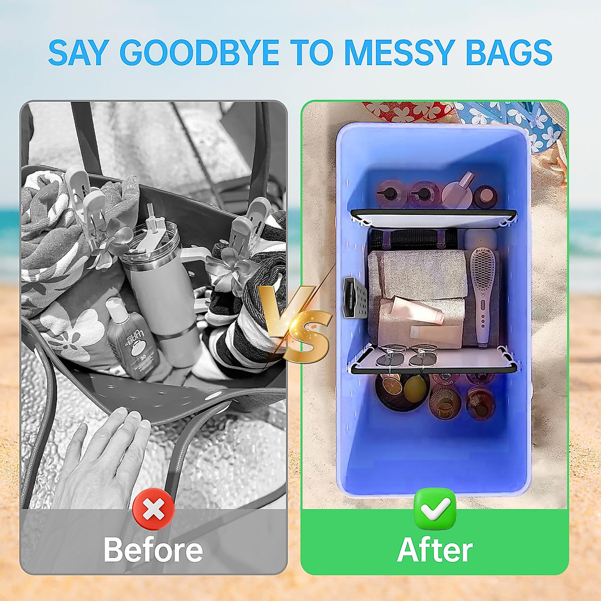 Exnemav 2× Divider Tray & 1× Phone Holder for Bogg Bag Accessories - XL Bogg Bag Insert Divider, Organizing Bogg Bags and Divide Space, Phone Organizer & Tray Insert for Beach Bag (Black&White)