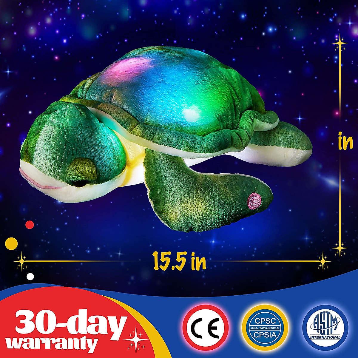 Glow Guards 14'' Light up Sea Turtle Stuffed Animal LED Soft Ocean Life Plush Toy Pillow with Colorful Night Lights Glowing Birthday Children's Day Gifts for Toddler Kids