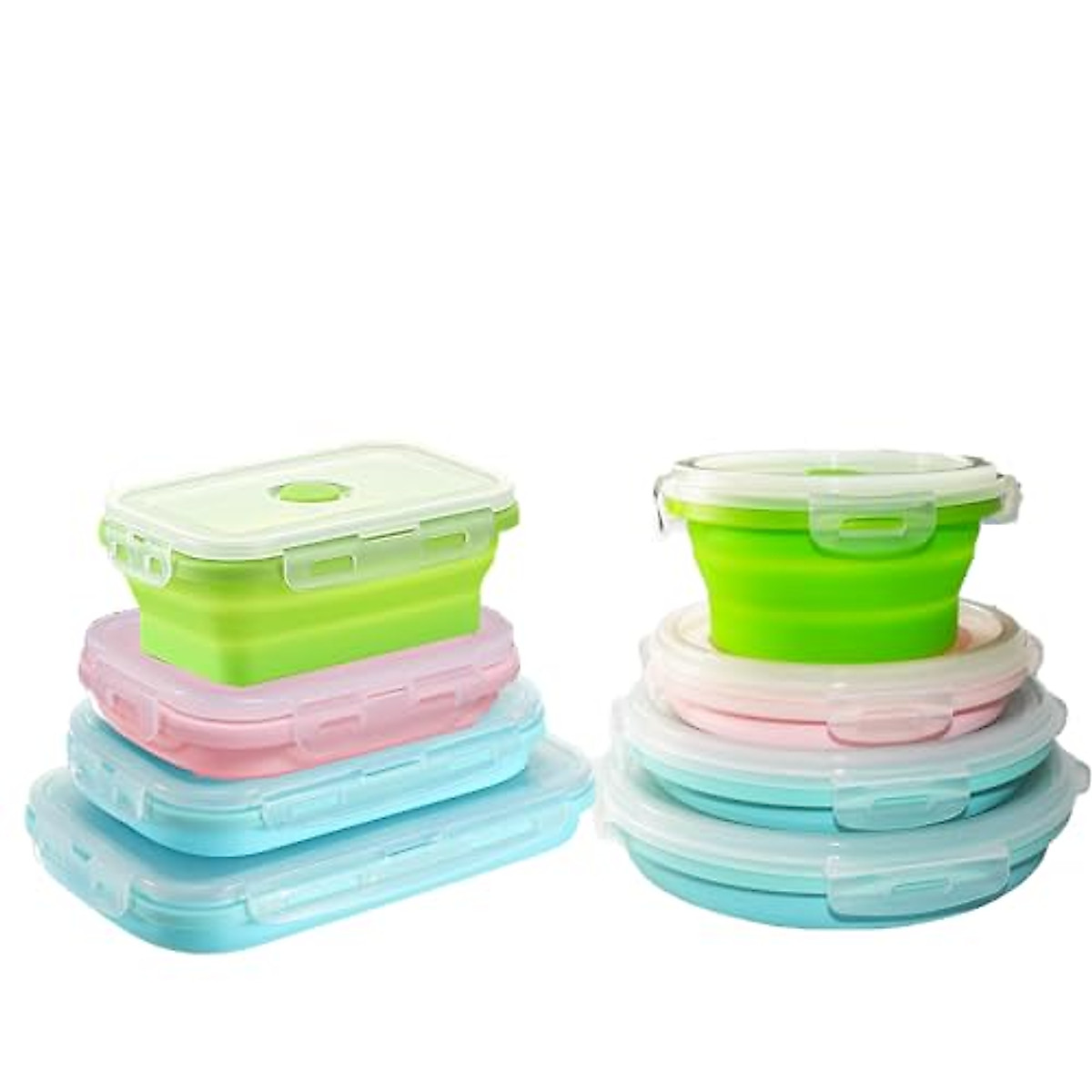 LYASILGC Set of 8 Collapsible Silicone Food Storage Containers, Collapsible Bowls with Airtight Lids, Flat Stacks, Meal Prep, Lunch Box Container, RV Organization And Storage
