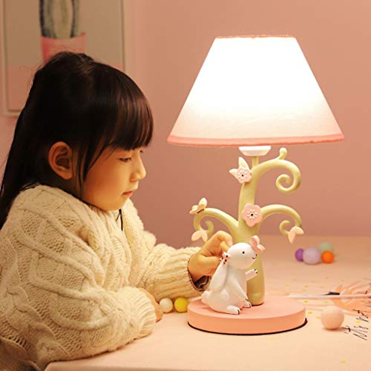 Useful Rabbit Table Lamp for Kids Creative Sweet Cute Bedtime Nightstand Eye-caring Desk Lamps for Children Girls Bedroom Reading Gift Desk lamp (Color : Butterfly Lampshade)