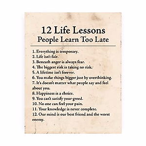 12 Life Lessons - Inspirational Wall Art Print, Elegant Motivational Wall Decor Is An Ideal Inspirational Wall Print For Living Room, Home Decor, Office Decor, Or Room Decor, Unframed - 8x10