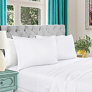 BLUENILEMILLS 1000 Thread Count Egyptian Cotton Sheets, Mattress Sheet Sets, Luxury Bedding, 1 Extra Deep Pocket Fitted Sheet, 1 Flat Sheet, 2 Pillowcases, Solid Pattern Bedsheets, Queen, White