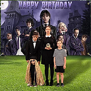Wednesday Addams Birthday Decorations Banner,Wednesday Addams Party Backdrop Photo Background Wednesday TV Party Supply Favor for Birthday Party Decor Nevermore Character Party Banner Room Decorations