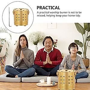 YARNOW 1 Set Metal Incinerator Cage Fire Pit Bucket with Burning Tongs Chinese Fortune Treasure Basin Ash Bucket Joss Paper Bucket with Lid for Yard Garden Golden