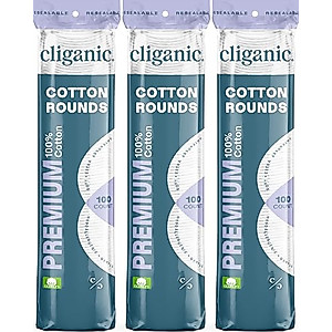 Cliganic Premium Cotton Rounds for Face (300 Count) - Makeup Remover Pads, Hypoallergenic, Lint-Free | 100% Pure Cotton (Packaging May Vary)