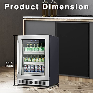 MGMEDOS Beverage Refrigerators 24 Inch Built-in Freestanding Stainless Steel Mini Fridge Beverage Cooler (Glass Door)