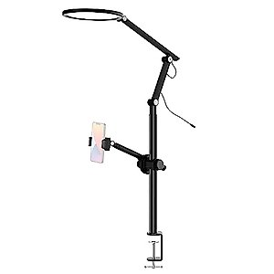 Neatfi Multi-Functional Desk Lamp, Dimmable, 3 Light Modes, 5 Brightness Levels, Zoom/Webcam Light, Touch Controls, USB/Plug Powered, Adjustable Arm (with Phone Holder and Clamp)