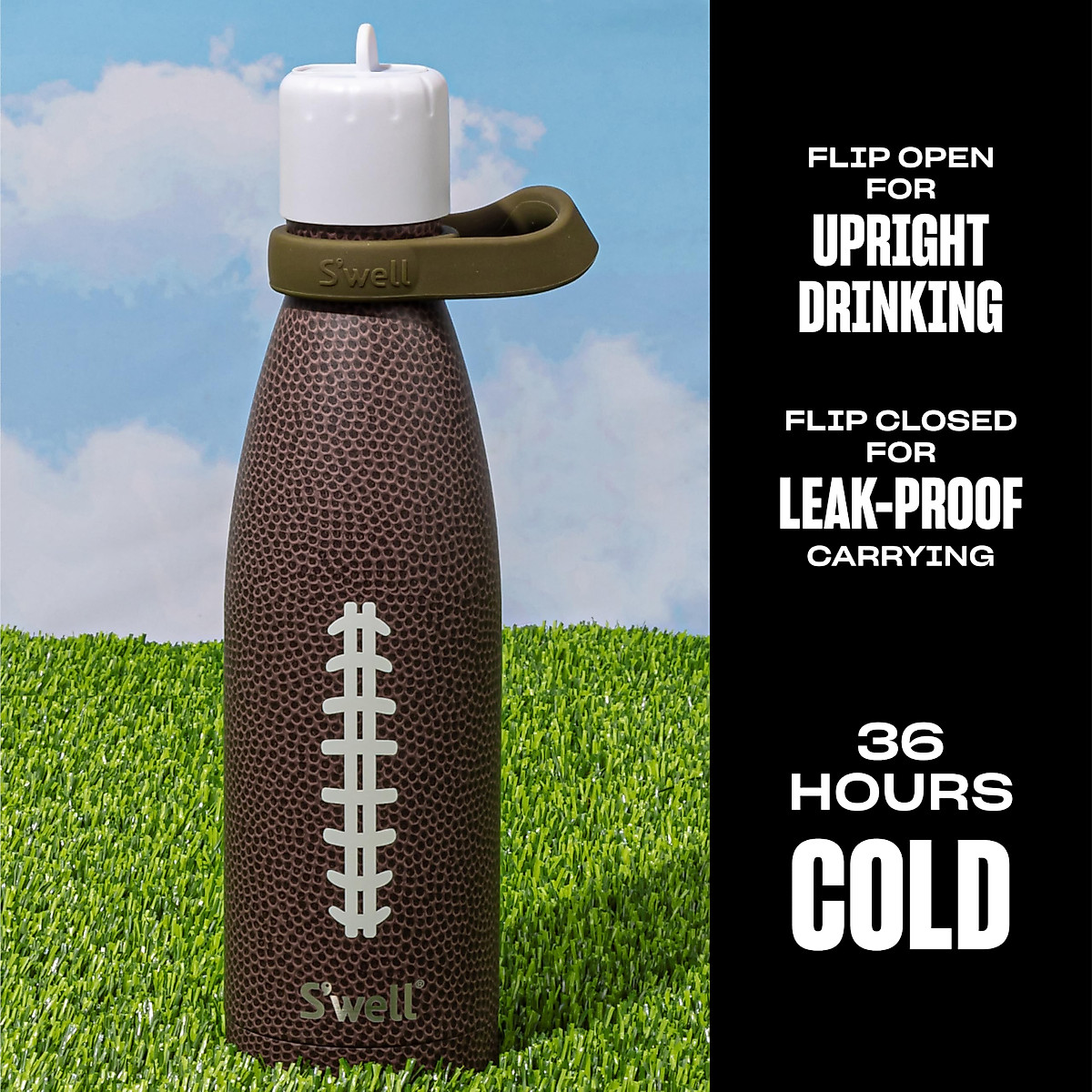 S'well Stainless Steel Water Bottle with Flip Straw Cap and Handle, 17oz, End Zone, Triple Layered Vacuum Insulated Containers Keeps Drinks Cold for 36 Hours and Hot for 10, Perfect for On the Go