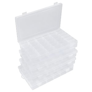 Hlotmeky Bead Organizer 36 Grids 4 Pack Clear Plastic Parts Organizer Box 3600 Tackle Box Craft Storage Compartment Divided Container