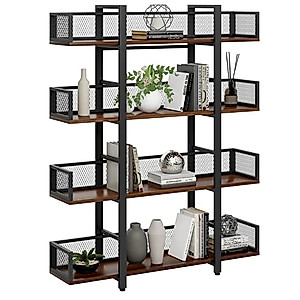 Sturdis Solid Wood Black Metal Industrial Bookshelf - 4 Tier - Visually Appealing & High Capacity for Book Storage