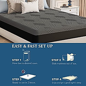 EGOHOME 10 Inch Queen Mattress, Copper Gel Memory Foam Mattress in a Box, Therapeutic Mattress for Back Pain Relief, Medium Double Mattress Made in USA, CertiPUR-US Certified, 60”x80”x10”, Black