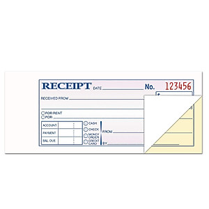 1InTheOffice Money and Rent Receipt, 2-3/4 x 7-3/16 Inches, 3-Parts, Carbonless, White/Canary, 50 Sets per Book (2 Pack)