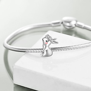 EXRANQO Rabbit Charms for Charms Bracelet 925 Sterling Silver Bunny Beads Birthday Presentsfor Animal Lovers and Women