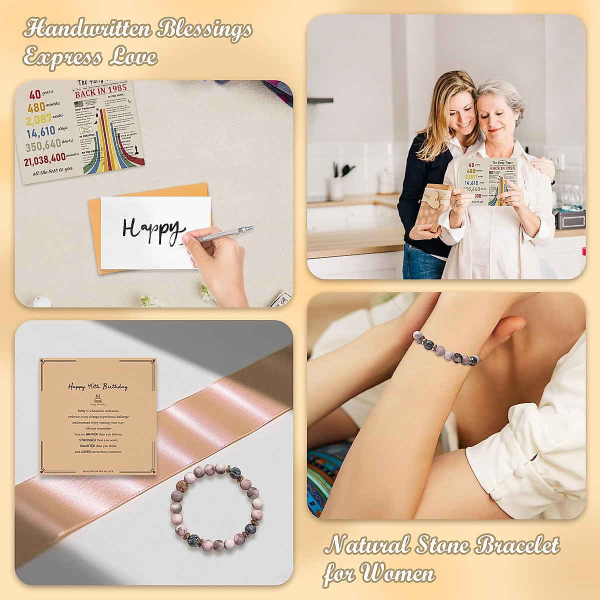 40th 1985 Birthday Gifts for Women, 40 Year Old Birthdays Gift for Woman, Cool Happy Birthday Decorations Presents Basket for Female Turning 40, 40th Fabulous Tumblers Bracelet for Her Mom Wife