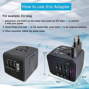 Universal Travel Adapter,All in One Universal Power Adapter for 150 Countries 3usb+Type C (Black)