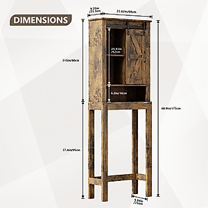 Redlife Over The Toilet Storage with Cabinet, Bathroom Storage Organizer Above Toilet with Adjustable Shelf & Sliding Barn Door, Freestanding Space-Saving Storage Rack for Bathroom (Rustic Brown)