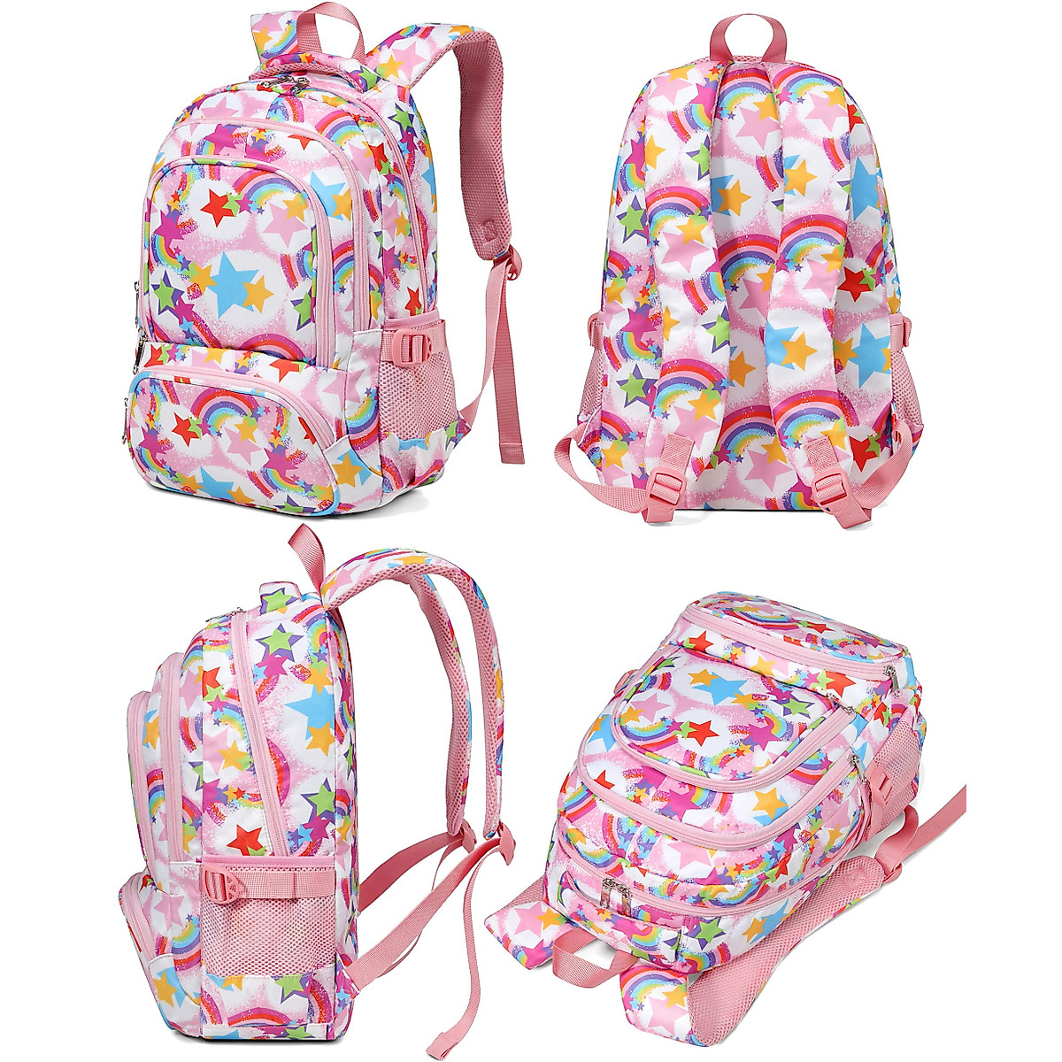 BLUEFAIRY Kids Backpack for Girls Elementary Primary School Bags for Kindergarten Childs Bookbags Lightweight Cute Gifts 17" Mochilas Escolares para Niñas de 6 7 8 9 Rainbow Pink