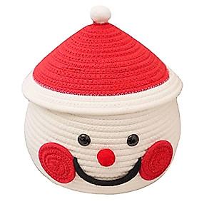 BSMstone Cotton Rope Storage Basket with Lid for Organizing Cute Decorative Closet Organizers for Nursery Toy Candy -Christmas Present