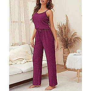 Fessceruna Womens 3 Piece Pajama Set Cami Tank Top Wide Leg Pants and Cardigan Loungewear Lounge Sets Purple
