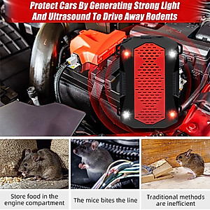 Jahy2Tech Under Hood Rodent Repeller with Red & White Strobe Light,3 Power Supply Methods,Professional Ultrasonic Mouse Repellent Squirrel Repellent Rat Deterrent for 12V Cars Trucks RV Engine